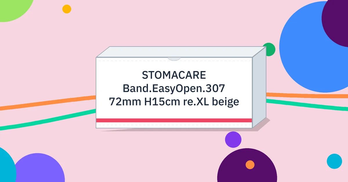 Symbolbild: Packung mit der Aufschrift STOMACARE Band.EasyOpen.307 72mm H15cm re.XL beige (PZN 07665725) – Verfügbarkeit und Bezug in Apotheken in Frankfurt am Main