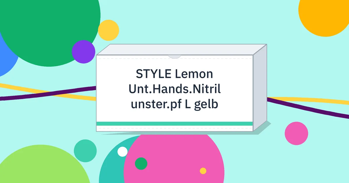 Symbolbild: Packung mit der Aufschrift STYLE Lemon Unt.Hands.Nitril unster.pf L gelb (PZN 14820132) – Verfügbarkeit und Bezug in Apotheken in Frankfurt am Main