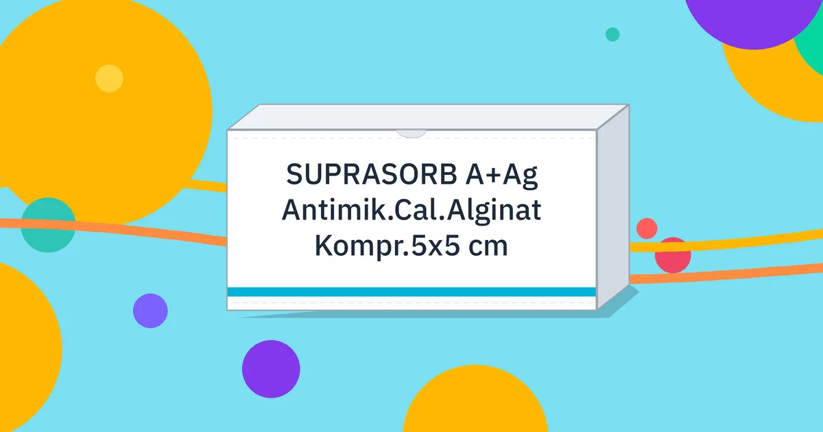 Symbolbild: Packung mit der Aufschrift SUPRASORB A+Ag Antimik.Cal.Alginat Kompr.5x5 cm (PZN 19814461) – Verfügbarkeit und Bezug in Apotheken in Frankfurt am Main