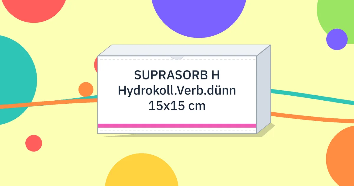 Symbolbild: Packung mit der Aufschrift SUPRASORB H Hydrokoll.Verb.dünn 15x15 cm (PZN 13345338) – Verfügbarkeit und Bezug in Apotheken in Frankfurt am Main
