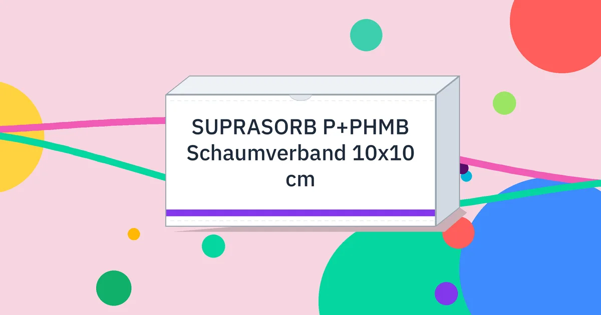 Symbolbild: Packung mit der Aufschrift SUPRASORB P+PHMB Schaumverband 10x10 cm (PZN 16596130) – Verfügbarkeit und Bezug in Apotheken in Frankfurt am Main