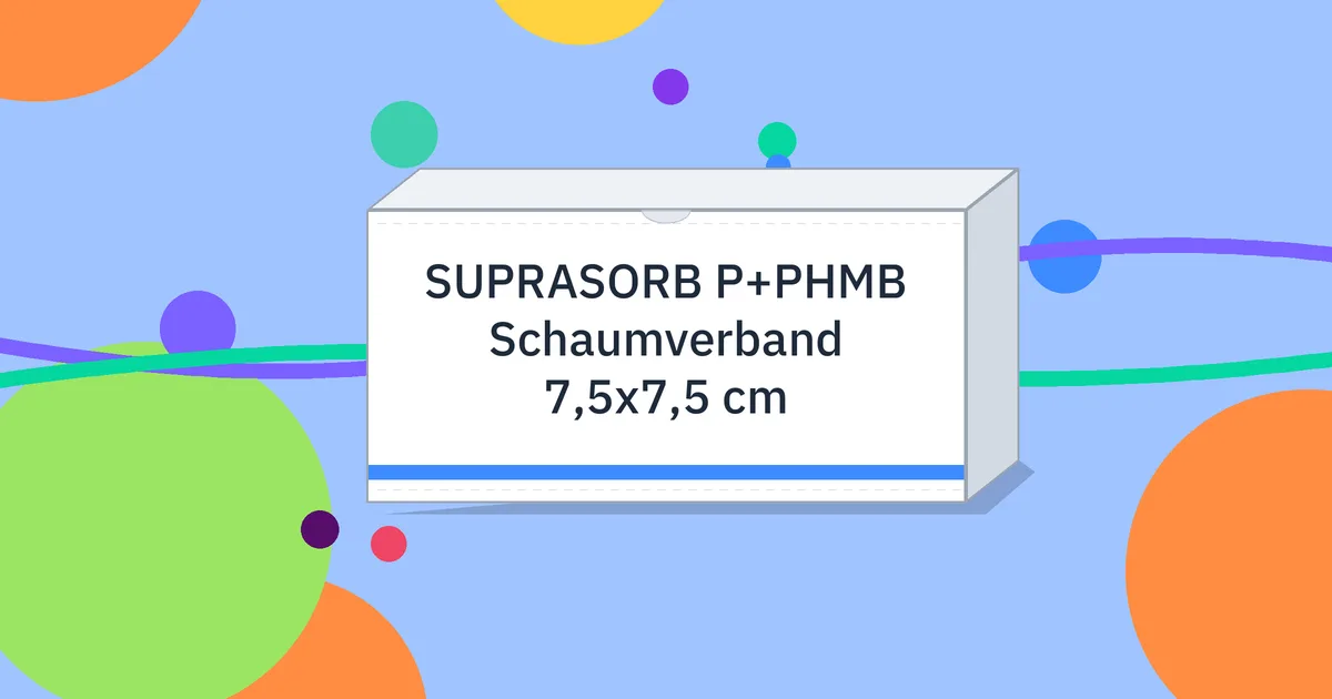 Symbolbild: Packung mit der Aufschrift SUPRASORB P+PHMB Schaumverband 7,5x7,5 cm (PZN 20802670) – Verfügbarkeit und Bezug in Apotheken in Frankfurt am Main