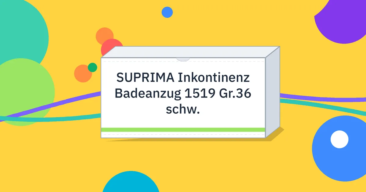 Symbolbild: Packung mit der Aufschrift SUPRIMA Inkontinenz Badeanzug 1519 Gr.36 schw. (PZN 04376618) – Verfügbarkeit und Bezug in Apotheken in Frankfurt am Main