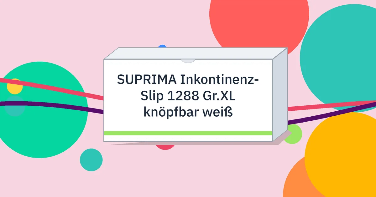 Symbolbild: Packung mit der Aufschrift SUPRIMA Inkontinenz-Slip 1288 Gr.XL knöpfbar weiß (PZN 10013908) – Verfügbarkeit und Bezug in Apotheken in Frankfurt am Main
