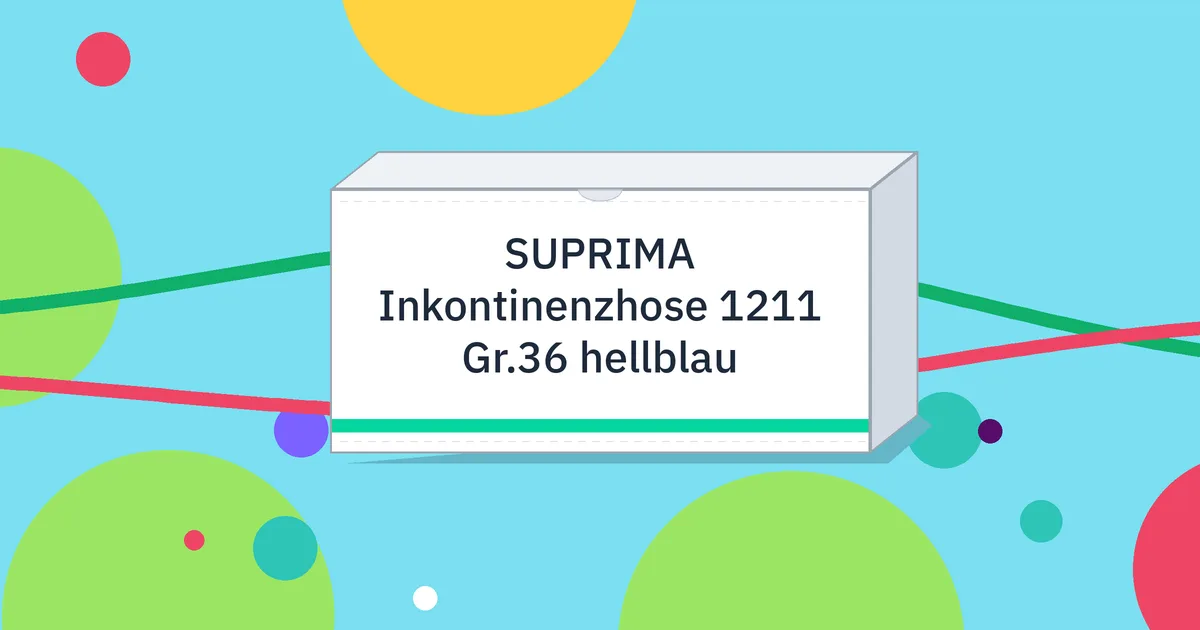 Symbolbild: Packung mit der Aufschrift SUPRIMA Inkontinenzhose 1211 Gr.36 hellblau (PZN 03023898) – Verfügbarkeit und Bezug in Apotheken in Frankfurt am Main
