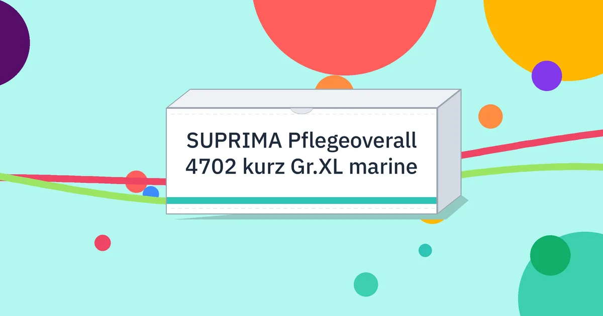 Symbolbild: Packung mit der Aufschrift SUPRIMA Pflegeoverall 4702 kurz Gr.XL marine (PZN 09376741) – Verfügbarkeit und Bezug in Apotheken in Frankfurt am Main