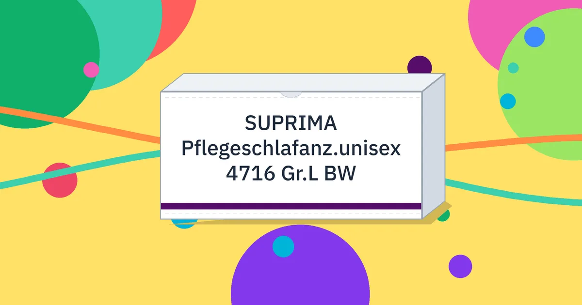 Symbolbild: Packung mit der Aufschrift SUPRIMA Pflegeschlafanz.unisex 4716 Gr.L BW (PZN 16321812) – Verfügbarkeit und Bezug in Apotheken in Frankfurt am Main