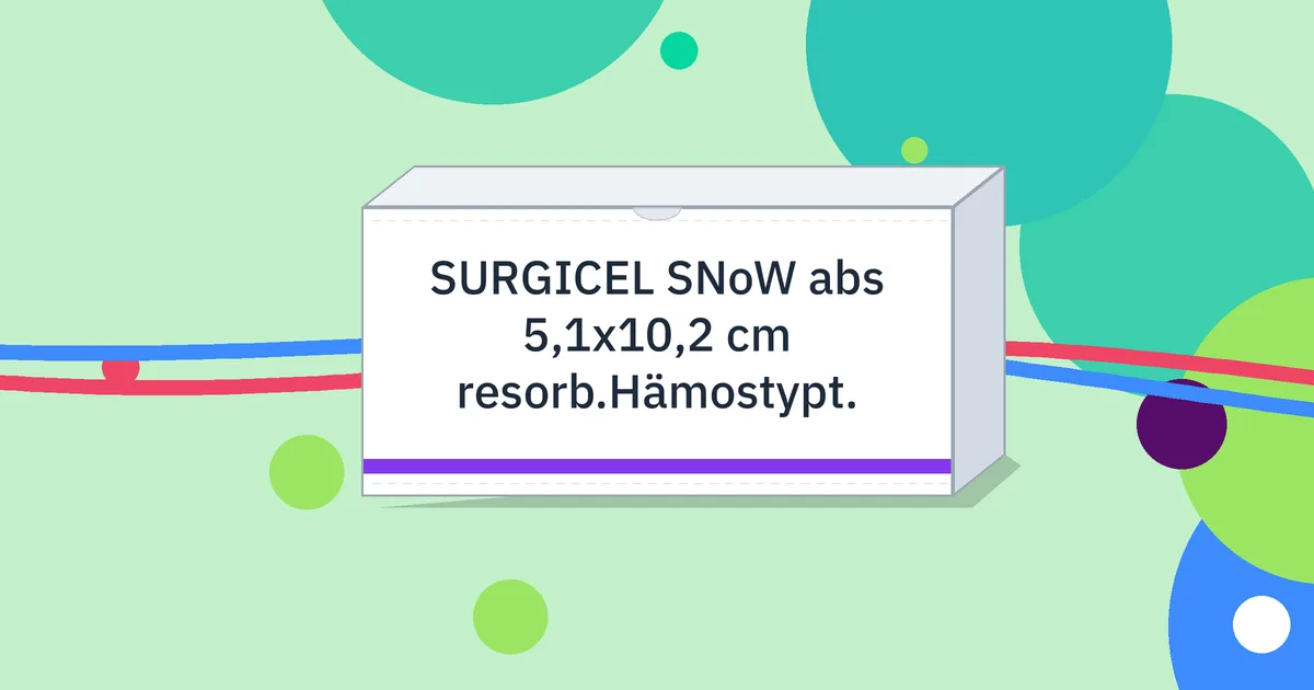 Symbolbild: Packung mit der Aufschrift SURGICEL SNoW abs 5,1x10,2 cm resorb.Hämostypt. (PZN 18799044) – Verfügbarkeit und Bezug in Apotheken in Frankfurt am Main