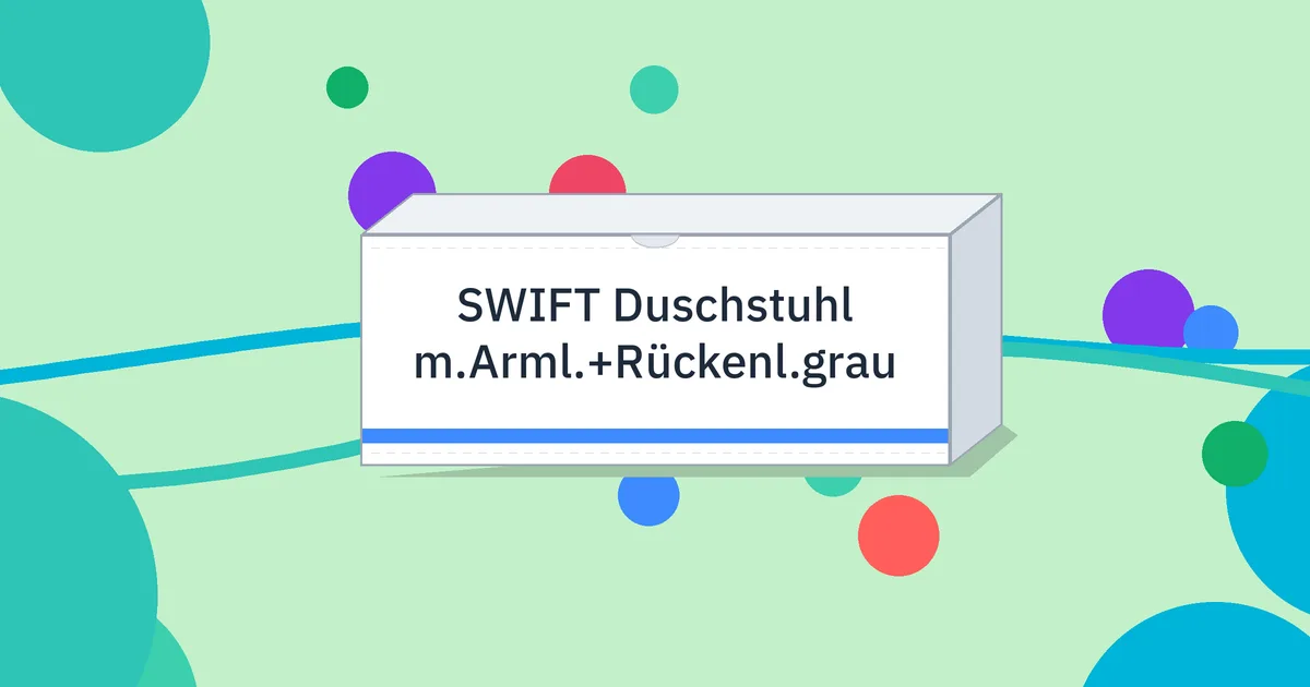 Symbolbild: Packung mit der Aufschrift SWIFT Duschstuhl m.Arml.+Rückenl.grau (PZN 07743661) – Verfügbarkeit und Bezug in Apotheken in Frankfurt am Main