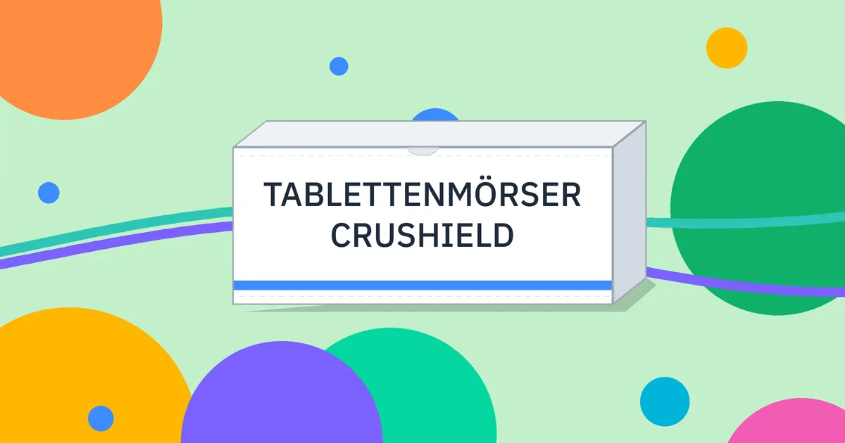 Symbolbild: Packung mit der Aufschrift TABLETTENMÖRSER CRUSHIELD (PZN 19971723) – Verfügbarkeit und Bezug in Apotheken in Frankfurt am Main