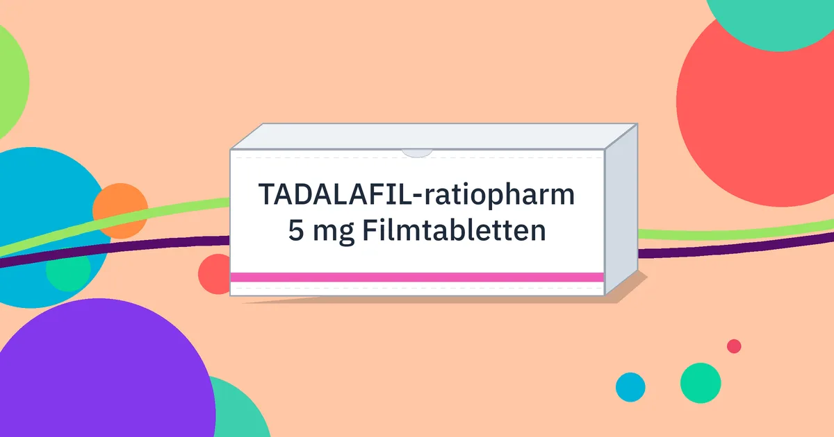 Symbolbild: Packung mit der Aufschrift TADALAFIL-ratiopharm 5 mg Filmtabletten (PZN 13168451) – Verfügbarkeit und Bezug in Apotheken in Frankfurt am Main