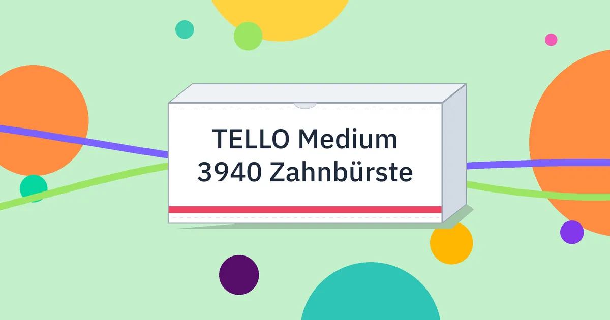 Symbolbild: Packung mit der Aufschrift TELLO Medium 3940 Zahnbürste (PZN 16614394) – Verfügbarkeit und Bezug in Apotheken in Frankfurt am Main