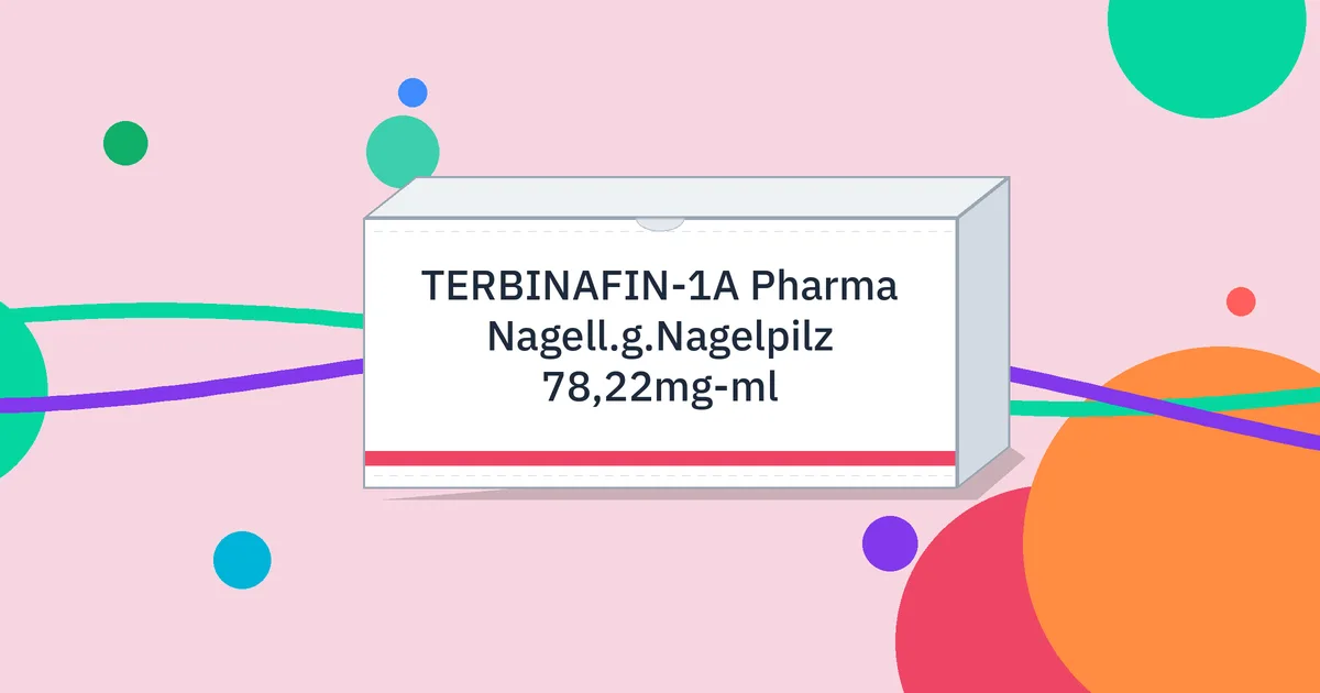 Symbolbild: Packung mit der Aufschrift TERBINAFIN-1A Pharma Nagell.g.Nagelpilz 78,22mg-ml (PZN 16874333) – Verfügbarkeit und Bezug in Apotheken in Frankfurt am Main