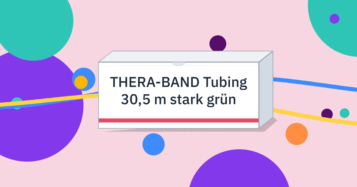 Symbolbild: Packung mit der Aufschrift THERA-BAND Tubing 30,5 m stark grün (PZN 00428229) – Verfügbarkeit und Bezug in Apotheken in Frankfurt am Main