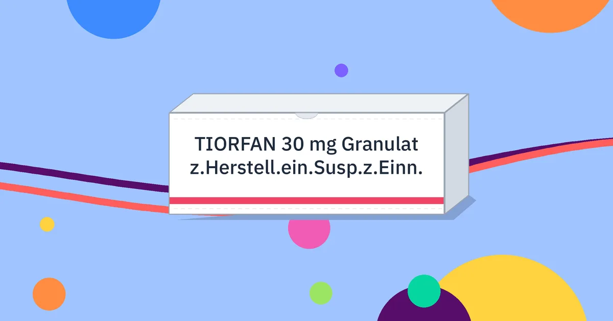 Symbolbild: Packung mit der Aufschrift TIORFAN 30 mg Granulat z.Herstell.ein.Susp.z.Einn. (PZN 03323689) – Verfügbarkeit und Bezug in Apotheken in Frankfurt am Main