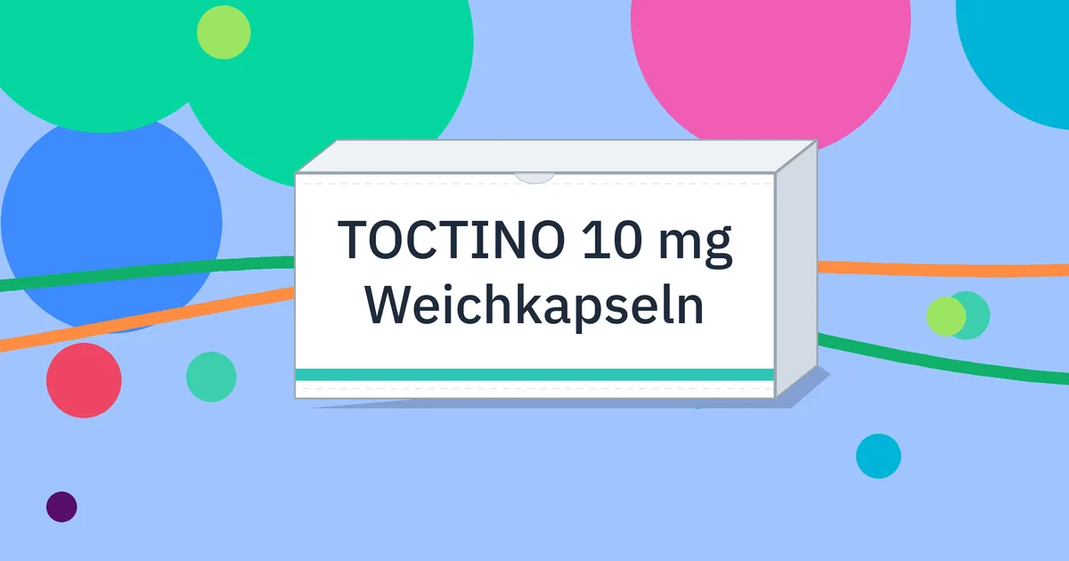 Symbolbild: Packung mit der Aufschrift TOCTINO 10 mg Weichkapseln (PZN 11367991) – Verfügbarkeit und Bezug in Apotheken in Frankfurt am Main