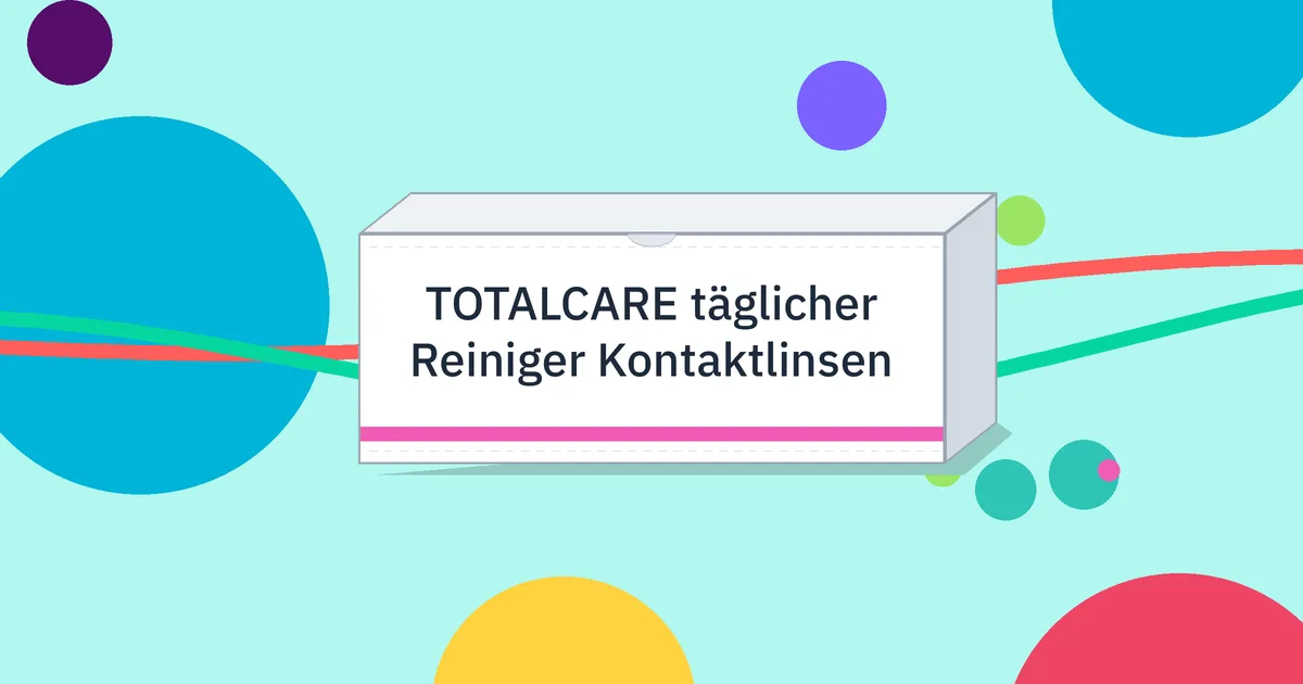 Symbolbild: Packung mit der Aufschrift TOTALCARE täglicher Reiniger Kontaktlinsen (PZN 20048799) – Verfügbarkeit und Bezug in Apotheken in Frankfurt am Main