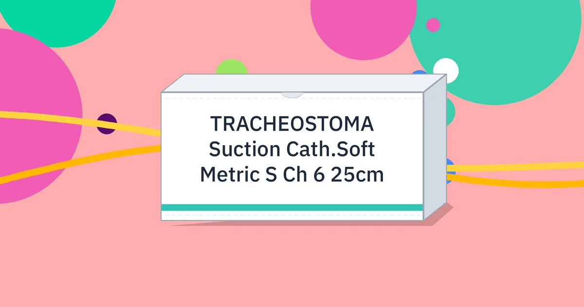Symbolbild: Packung mit der Aufschrift TRACHEOSTOMA Suction Cath.Soft Metric S Ch 6 25cm (PZN 19629806) – Verfügbarkeit und Bezug in Apotheken in Frankfurt am Main