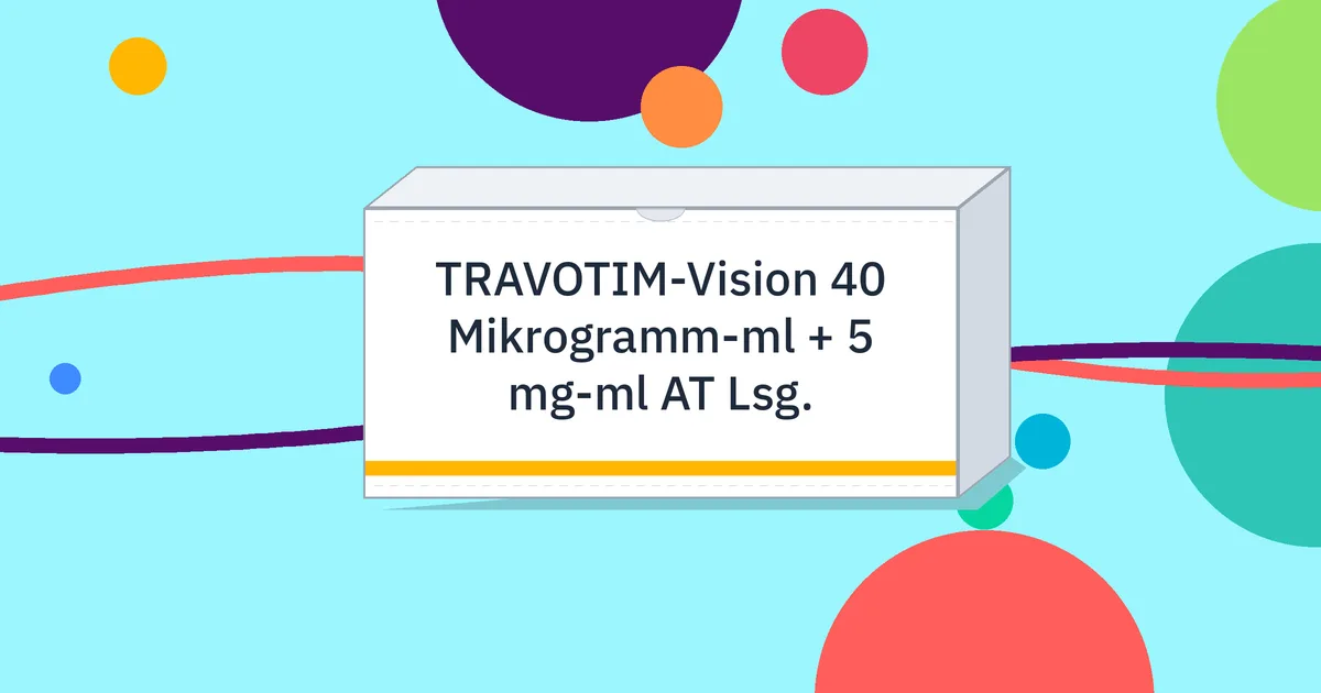 Symbolbild: Packung mit der Aufschrift TRAVOTIM-Vision 40 Mikrogramm-ml + 5 mg-ml AT Lsg. (PZN 13504452) – Verfügbarkeit und Bezug in Apotheken in Frankfurt am Main