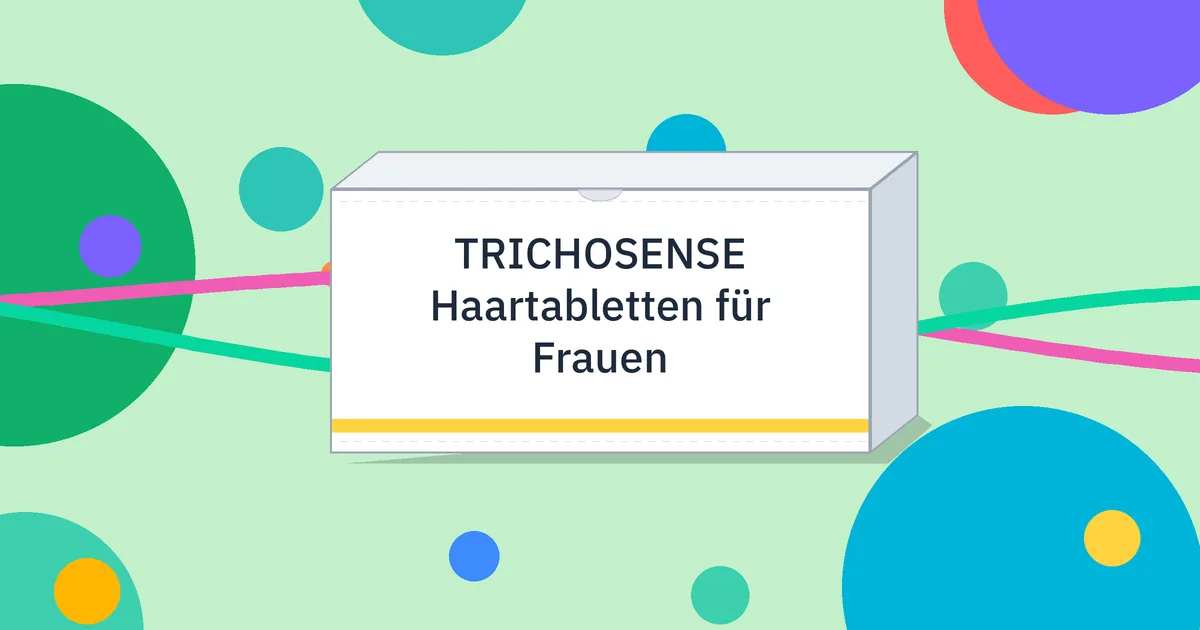 Symbolbild: Packung mit der Aufschrift TRICHOSENSE Haartabletten für Frauen (PZN 13912033) – Verfügbarkeit und Bezug in Apotheken in Frankfurt am Main