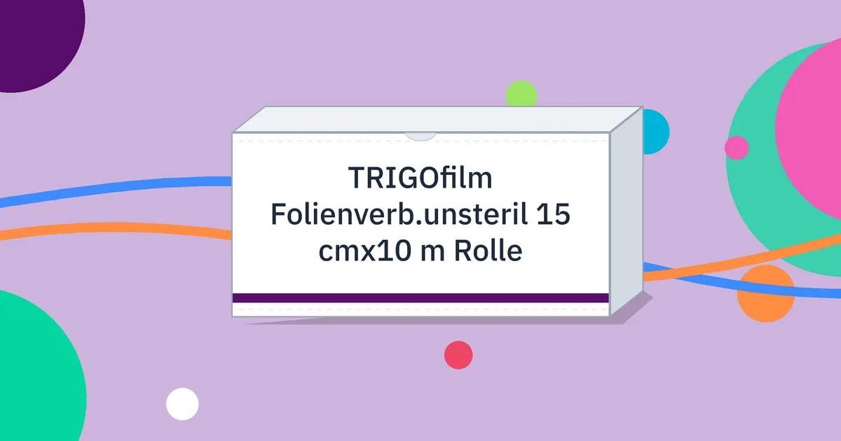 Symbolbild: Packung mit der Aufschrift TRIGOfilm Folienverb.unsteril 15 cmx10 m Rolle (PZN 09945067) – Verfügbarkeit und Bezug in Apotheken in Frankfurt am Main