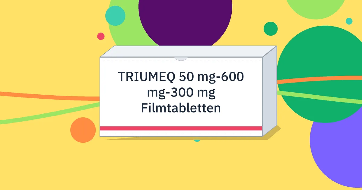 Symbolbild: Packung mit der Aufschrift TRIUMEQ 50 mg-600 mg-300 mg Filmtabletten (PZN 17570776) – Verfügbarkeit und Bezug in Apotheken in Frankfurt am Main