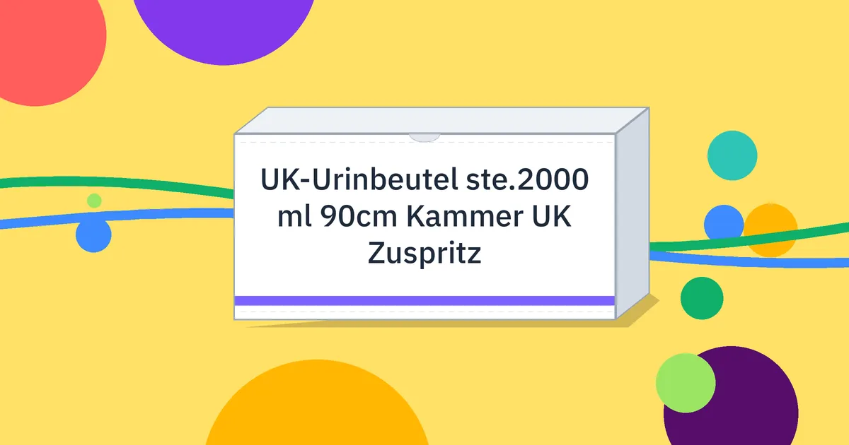 Symbolbild: Packung mit der Aufschrift UK-Urinbeutel ste.2000 ml 90cm Kammer UK Zuspritz (PZN 17489086) – Verfügbarkeit und Bezug in Apotheken in Frankfurt am Main