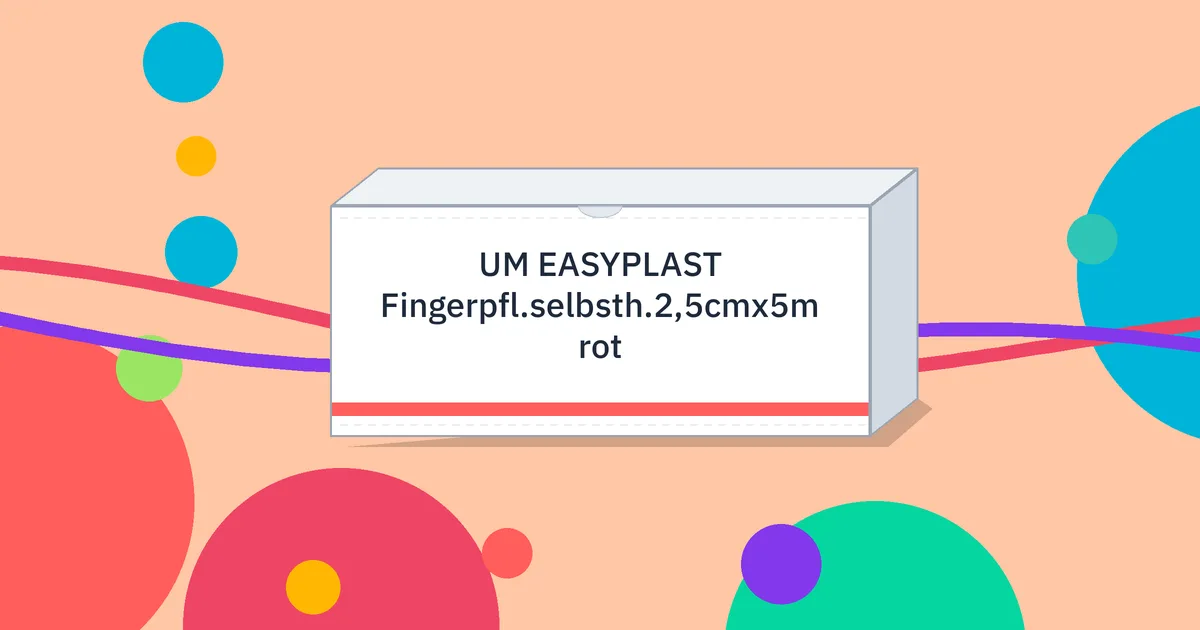 Symbolbild: Packung mit der Aufschrift UM EASYPLAST Fingerpfl.selbsth.2,5cmx5m rot (PZN 17929131) – Verfügbarkeit und Bezug in Apotheken in Frankfurt am Main