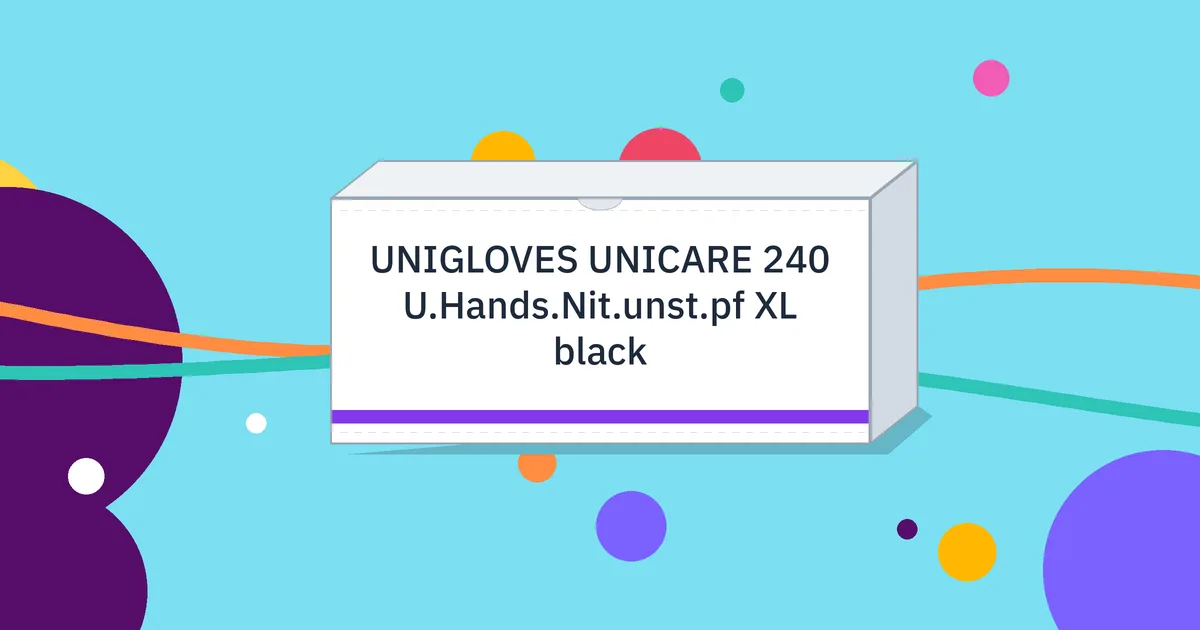 Symbolbild: Packung mit der Aufschrift UNIGLOVES UNICARE 240 U.Hands.Nit.unst.pf XL black (PZN 19894810) – Verfügbarkeit und Bezug in Apotheken in Frankfurt am Main