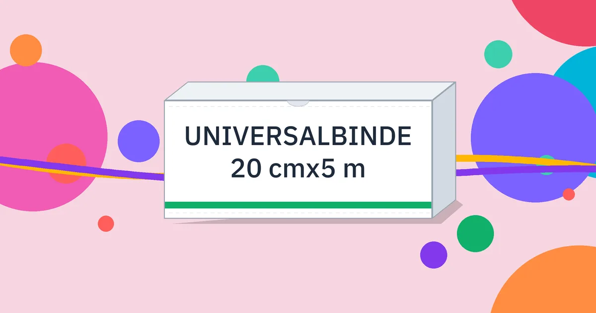 Symbolbild: Packung mit der Aufschrift UNIVERSALBINDE 20 cmx5 m (PZN 07095564) – Verfügbarkeit und Bezug in Apotheken in Frankfurt am Main