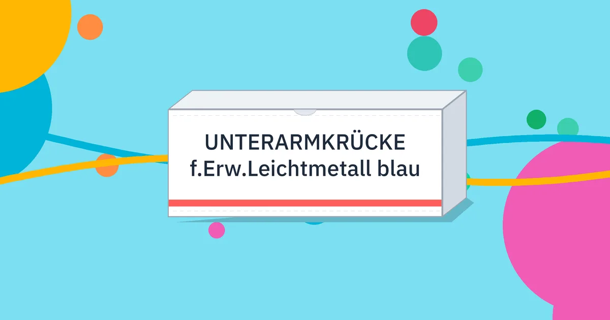 Symbolbild: Packung mit der Aufschrift UNTERARMKRÜCKE f.Erw.Leichtmetall blau (PZN 10110480) – Verfügbarkeit und Bezug in Apotheken in Frankfurt am Main
