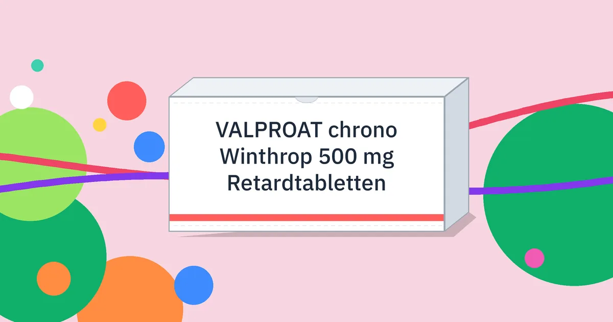 Symbolbild: Packung mit der Aufschrift VALPROAT chrono Winthrop 500 mg Retardtabletten (PZN 00999156) – Verfügbarkeit und Bezug in Apotheken in Frankfurt am Main