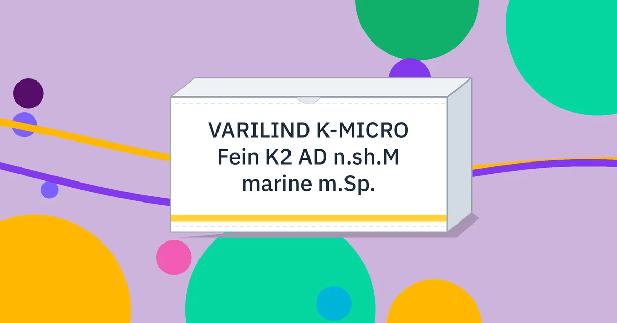 Symbolbild: Packung mit der Aufschrift VARILIND K-MICRO Fein K2 AD n.sh.M marine m.Sp. (PZN 20619322) – Verfügbarkeit und Bezug in Apotheken in Frankfurt am Main