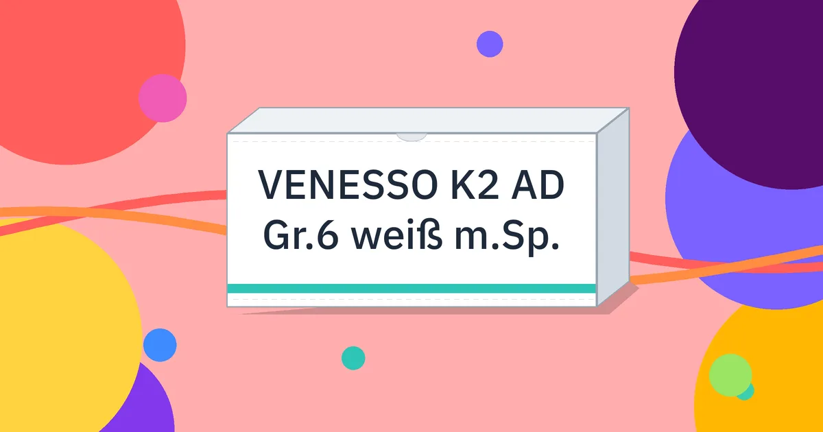 Symbolbild: Packung mit der Aufschrift VENESSO K2 AD Gr.6 weiß m.Sp. (PZN 03259023) – Verfügbarkeit und Bezug in Apotheken in Frankfurt am Main