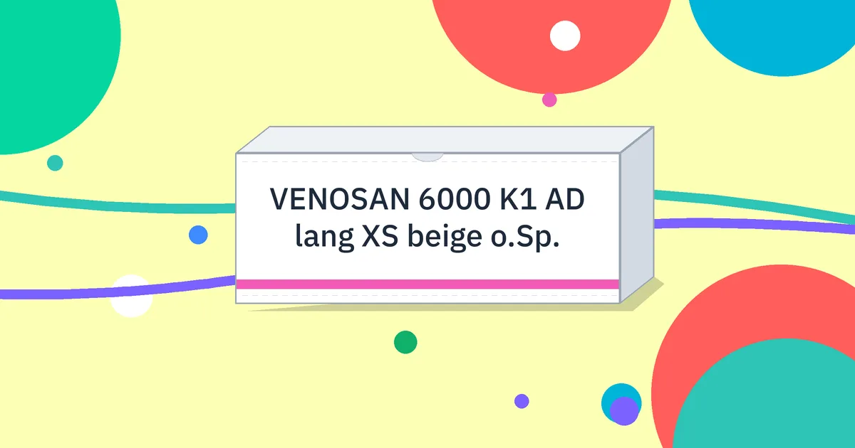 Symbolbild: Packung mit der Aufschrift VENOSAN 6000 K1 AD lang XS beige o.Sp. (PZN 17170947) – Verfügbarkeit und Bezug in Apotheken in Frankfurt am Main