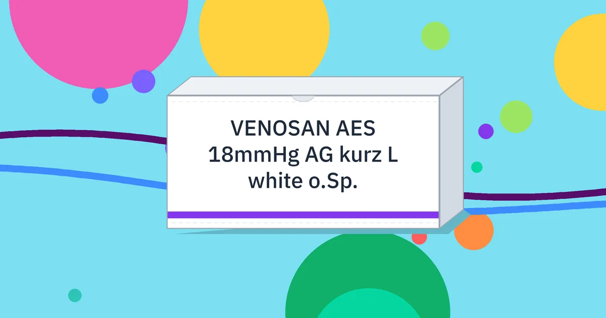 Symbolbild: Packung mit der Aufschrift VENOSAN AES 18mmHg AG kurz L white o.Sp. (PZN 15323306) – Verfügbarkeit und Bezug in Apotheken in Frankfurt am Main
