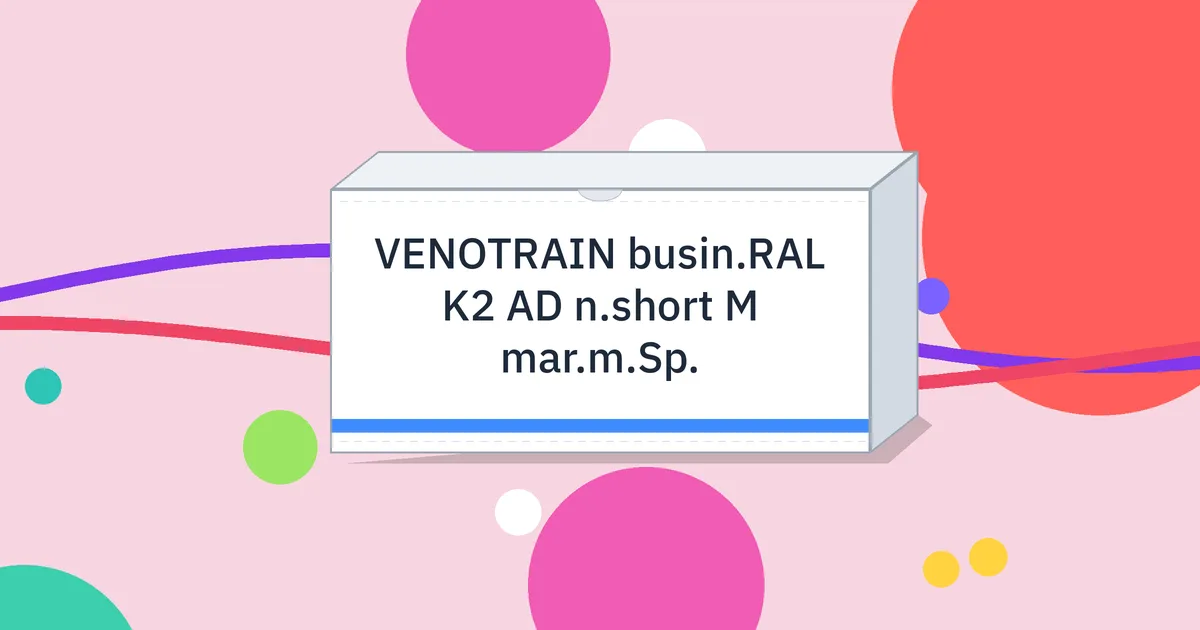 Symbolbild: Packung mit der Aufschrift VENOTRAIN busin.RAL K2 AD n.short M mar.m.Sp. (PZN 06949165) – Verfügbarkeit und Bezug in Apotheken in Frankfurt am Main