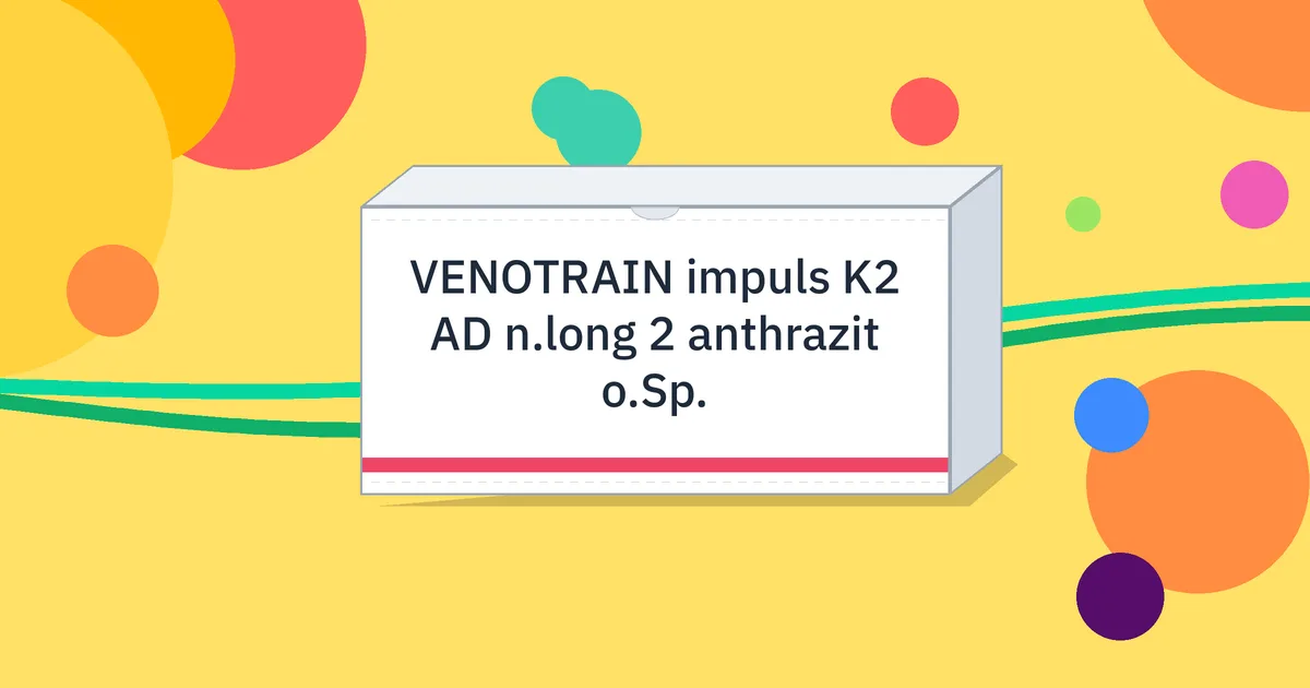 Symbolbild: Packung mit der Aufschrift VENOTRAIN impuls K2 AD n.long 2 anthrazit o.Sp. (PZN 15222002) – Verfügbarkeit und Bezug in Apotheken in Frankfurt am Main
