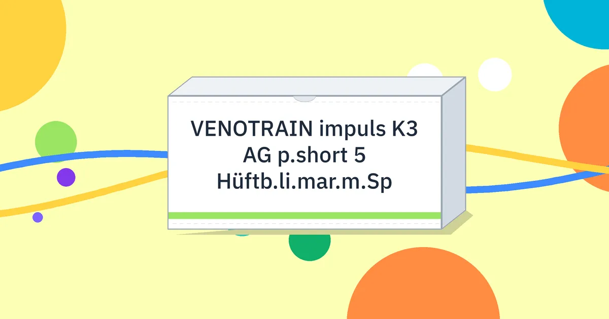 Symbolbild: Packung mit der Aufschrift VENOTRAIN impuls K3 AG p.short 5 Hüftb.li.mar.m.Sp (PZN 15220090) – Verfügbarkeit und Bezug in Apotheken in Frankfurt am Main