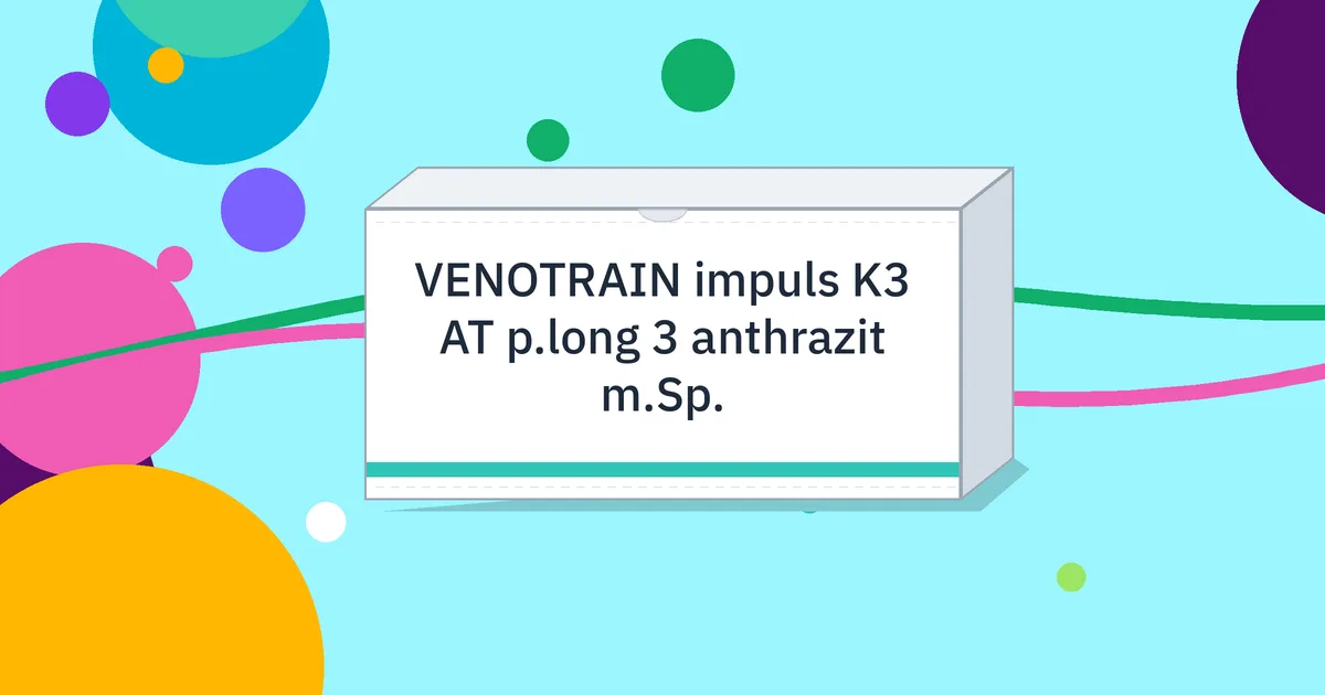 Symbolbild: Packung mit der Aufschrift VENOTRAIN impuls K3 AT p.long 3 anthrazit m.Sp. (PZN 19356917) – Verfügbarkeit und Bezug in Apotheken in Frankfurt am Main