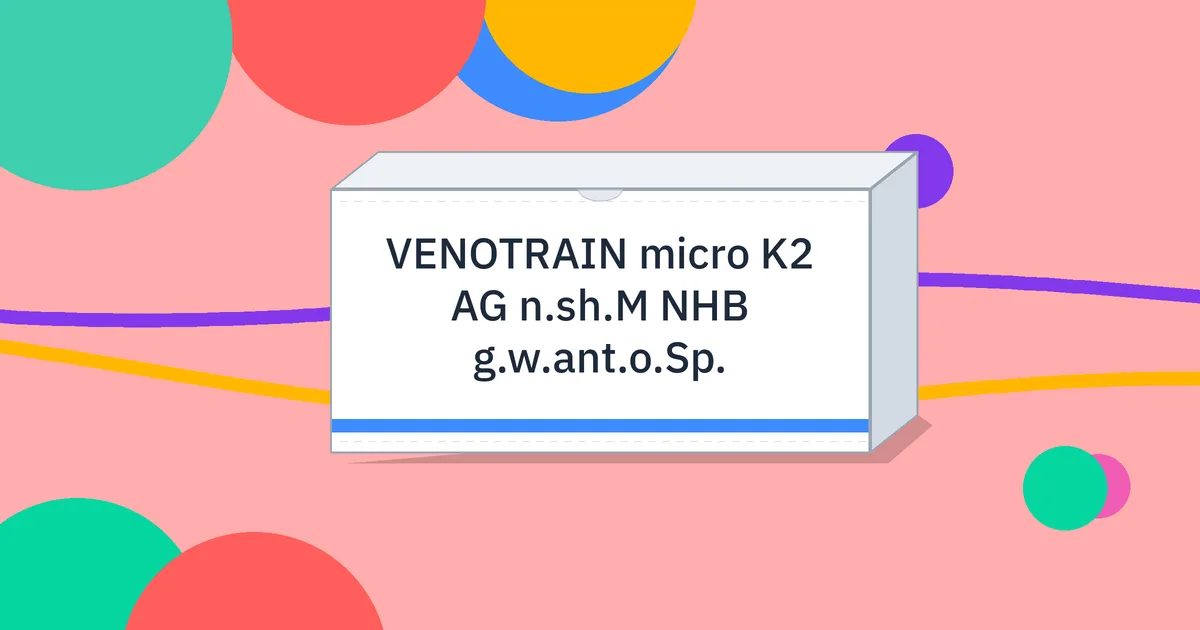 Symbolbild: Packung mit der Aufschrift VENOTRAIN micro K2 AG n.sh.M NHB g.w.ant.o.Sp. (PZN 11064977) – Verfügbarkeit und Bezug in Apotheken in Frankfurt am Main