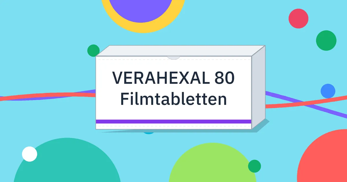 Symbolbild: Packung mit der Aufschrift VERAHEXAL 80 Filmtabletten (PZN 03117487) – Verfügbarkeit und Bezug in Apotheken in Frankfurt am Main