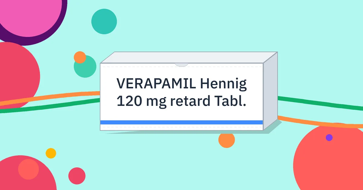 Symbolbild: Packung mit der Aufschrift VERAPAMIL Hennig 120 mg retard Tabl. (PZN 00461505) – Verfügbarkeit und Bezug in Apotheken in Frankfurt am Main