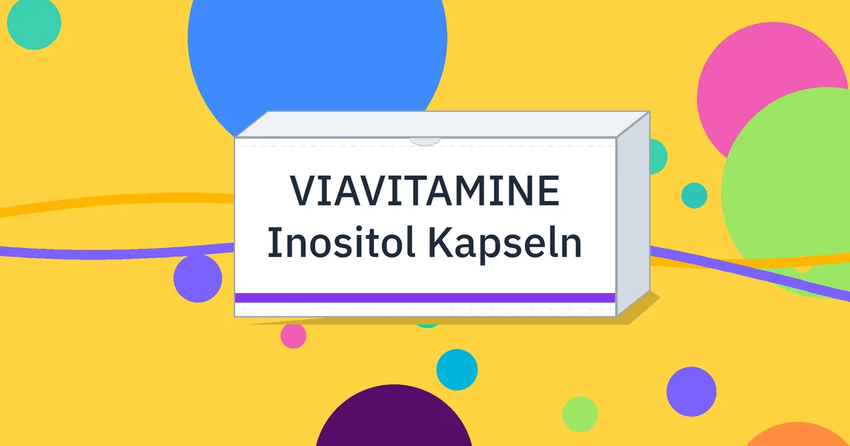 Symbolbild: Packung mit der Aufschrift VIAVITAMINE Inositol Kapseln (PZN 16498373) – Verfügbarkeit und Bezug in Apotheken in Frankfurt am Main