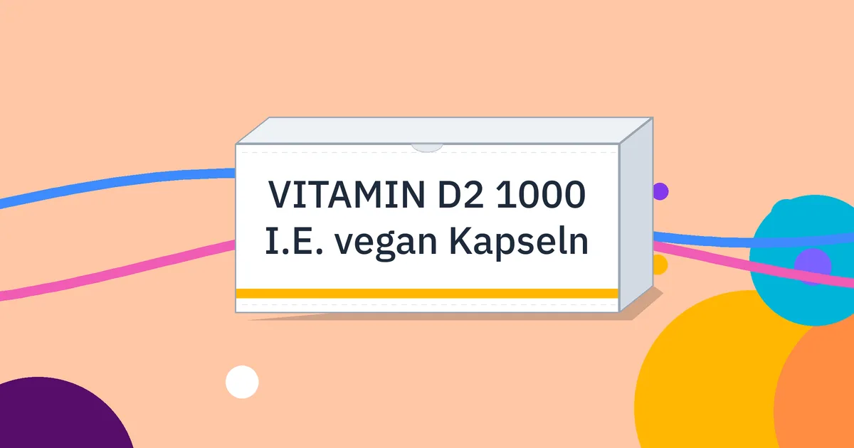Symbolbild: Packung mit der Aufschrift VITAMIN D2 1000 I.E. vegan Kapseln (PZN 09536831) – Verfügbarkeit und Bezug in Apotheken in Frankfurt am Main