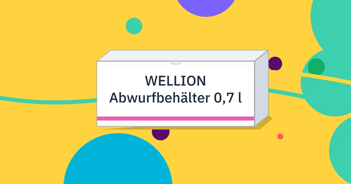 Symbolbild: Packung mit der Aufschrift WELLION Abwurfbehälter 0,7 l (PZN 12473637) – Verfügbarkeit und Bezug in Apotheken in Frankfurt am Main