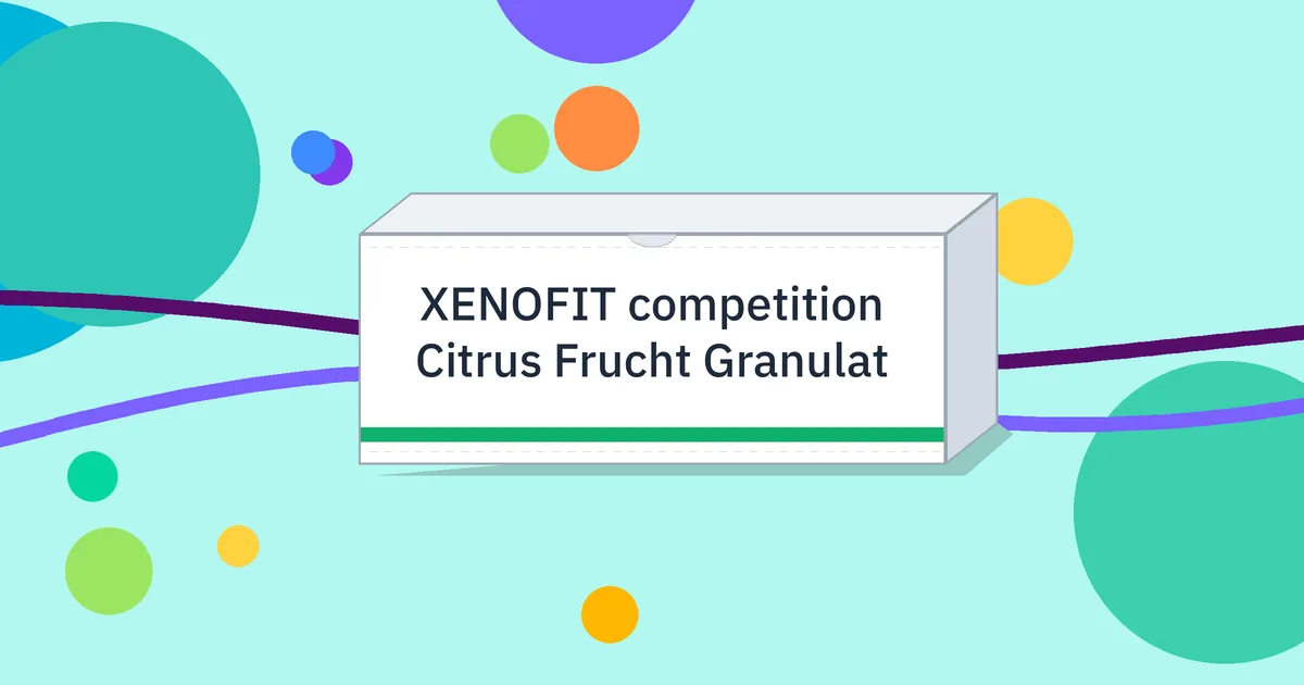 Symbolbild: Packung mit der Aufschrift XENOFIT competition Citrus Frucht Granulat (PZN 02730286) – Verfügbarkeit und Bezug in Apotheken in Frankfurt am Main
