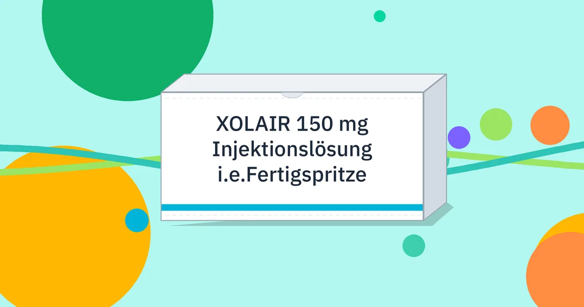 Symbolbild: Packung mit der Aufschrift XOLAIR 150 mg Injektionslösung i.e.Fertigspritze (PZN 18467721) – Verfügbarkeit und Bezug in Apotheken in Frankfurt am Main