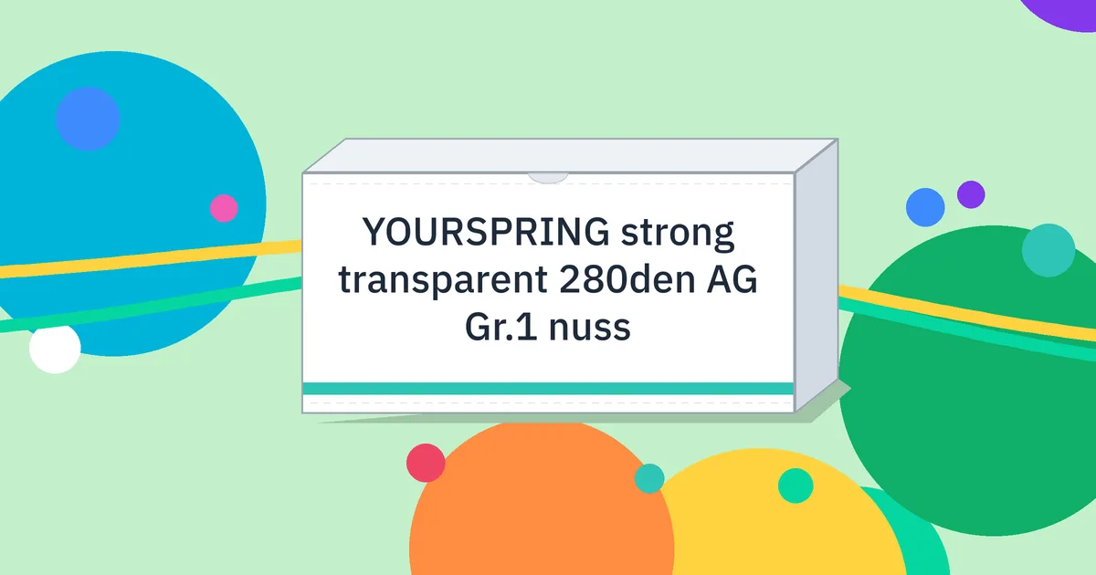 Symbolbild: Packung mit der Aufschrift YOURSPRING strong transparent 280den AG Gr.1 nuss (PZN 18058023) – Verfügbarkeit und Bezug in Apotheken in Frankfurt am Main