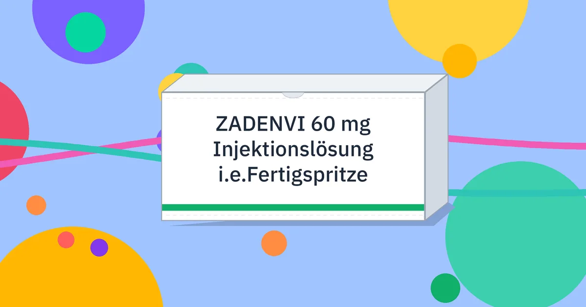 Symbolbild: Packung mit der Aufschrift ZADENVI 60 mg Injektionslösung i.e.Fertigspritze (PZN 20807851) – Verfügbarkeit und Bezug in Apotheken in Frankfurt am Main